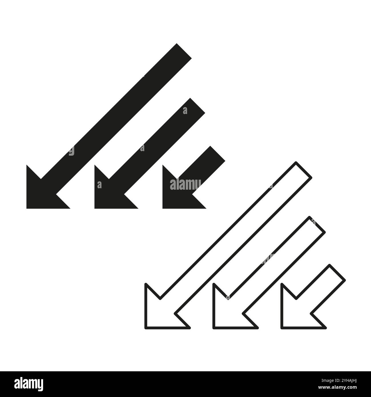 Downward arrows icon. Decreasing trend symbol. Vector arrow group. Economic downturn Stock ...
