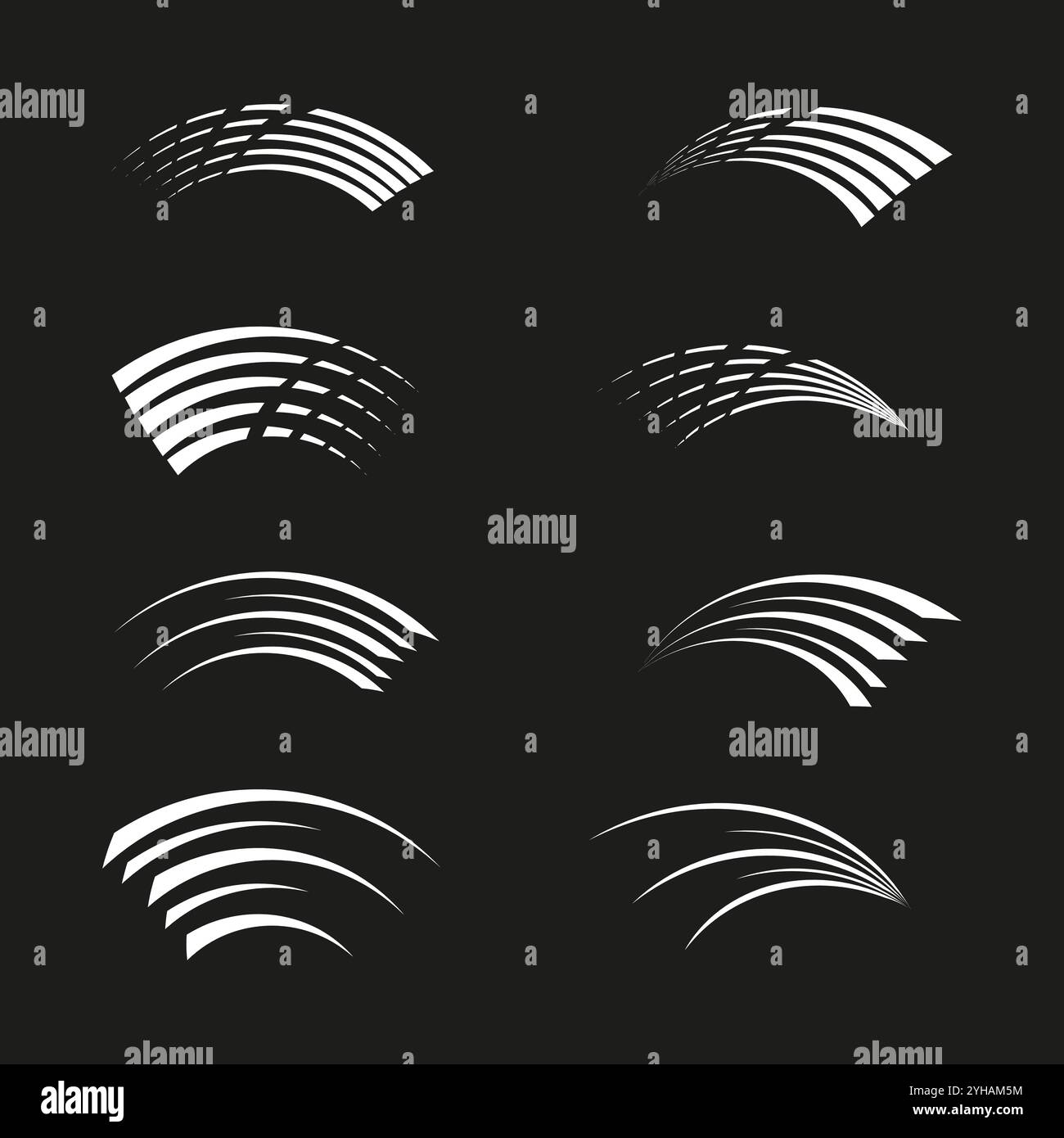 Curved line series. Arched abstract vector. Black and white layers ...