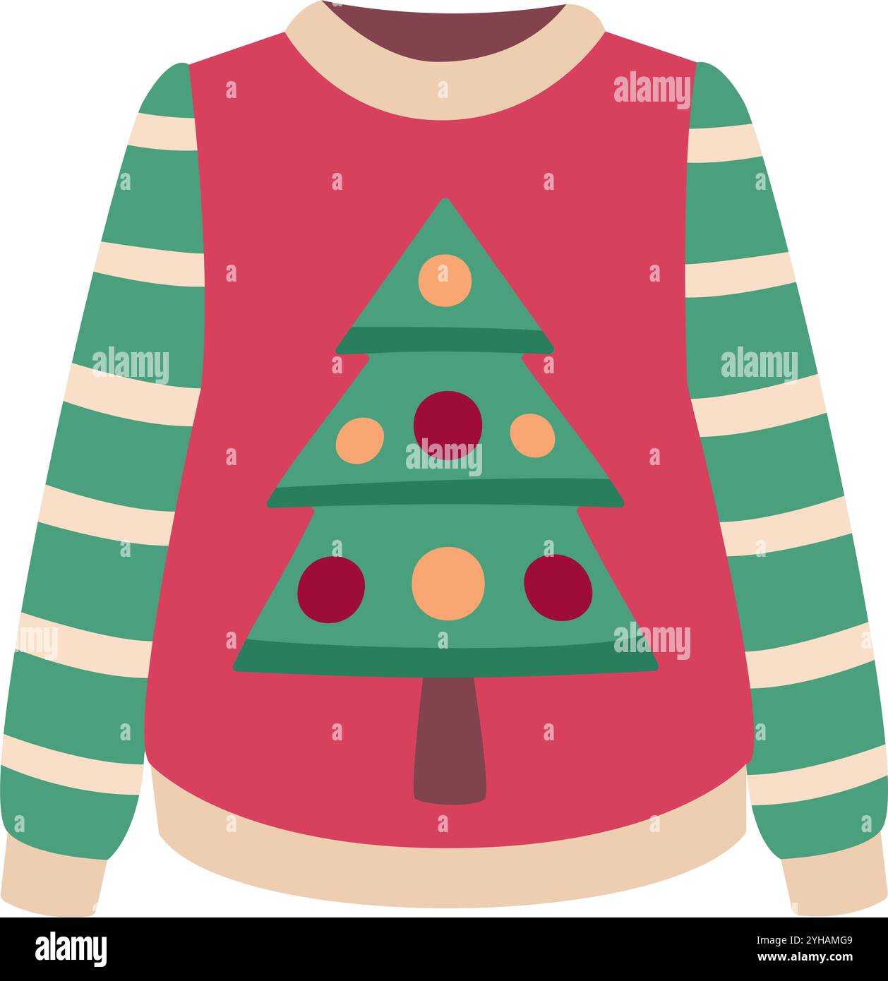Christmas sweater with Christmas tree. Hand drawn flat style isolated ...