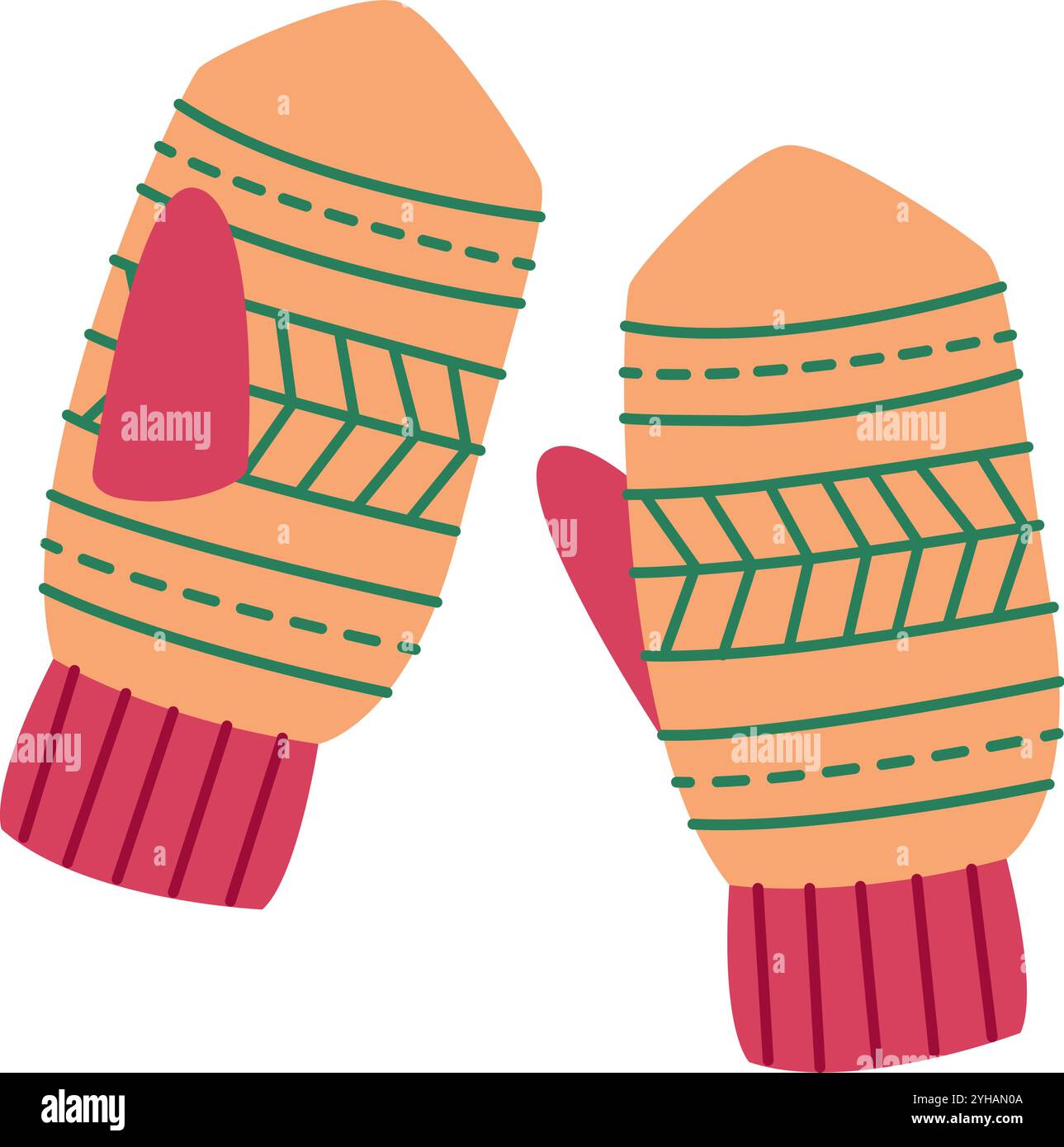knitted winter mittens with ornament. Hand drawn flat style isolated ...