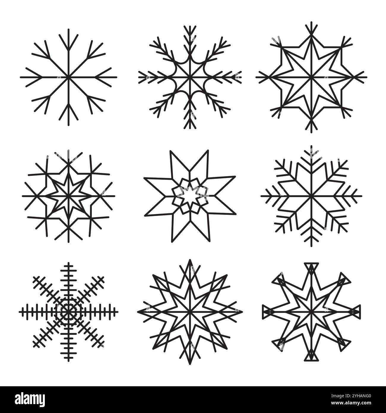Snowflake vector icon. Winter geometric shapes. Black line snow symbol ...