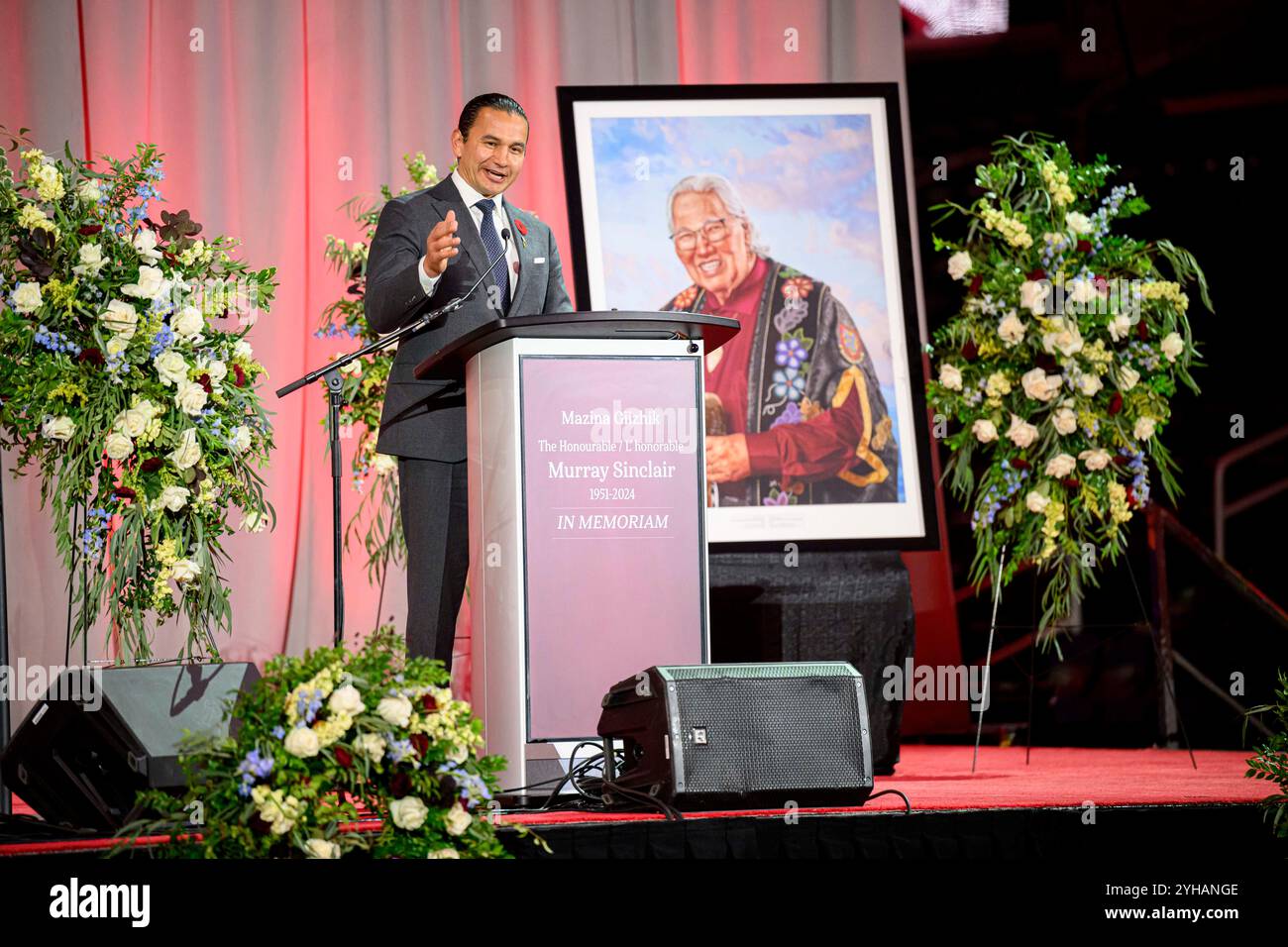 Winnipeg, Canada. 10th Nov, 2024. Manitoba Premier Wab Kinew speaks ...