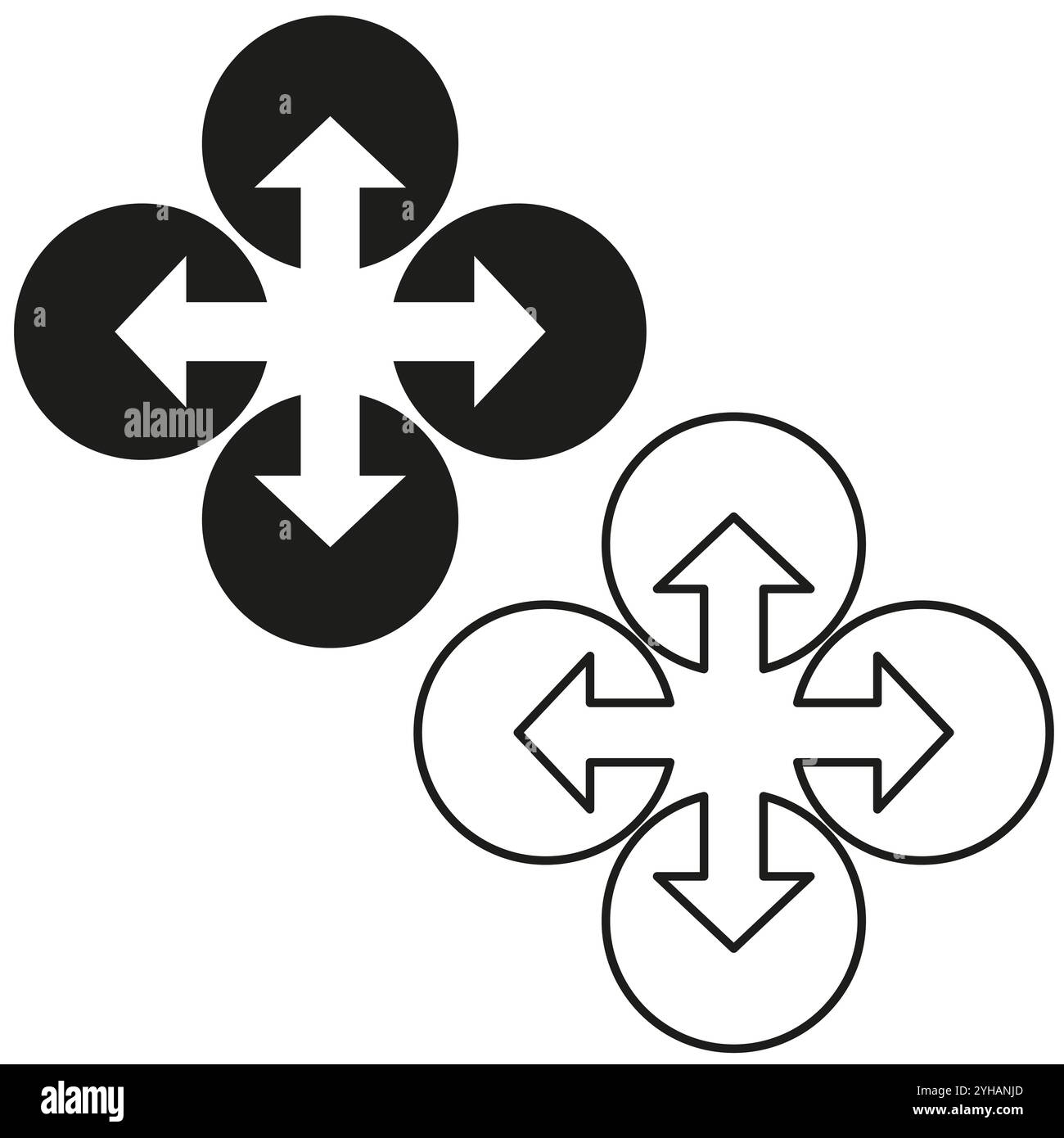 Arrow symbol design. Circular directional arrows. Vector icon set. Black and white elements ...