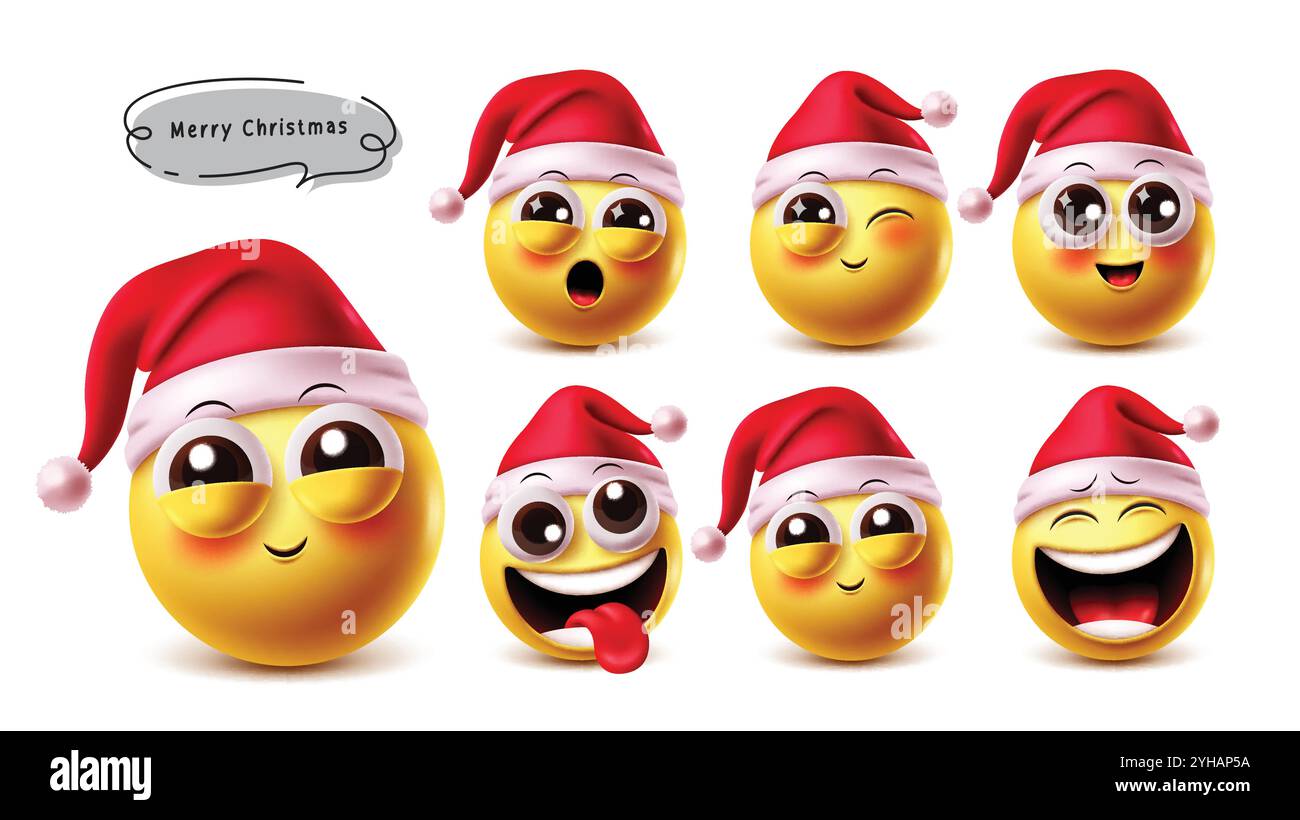 Merry christmas santa claus emoji vector characters set. Cute xmas ...