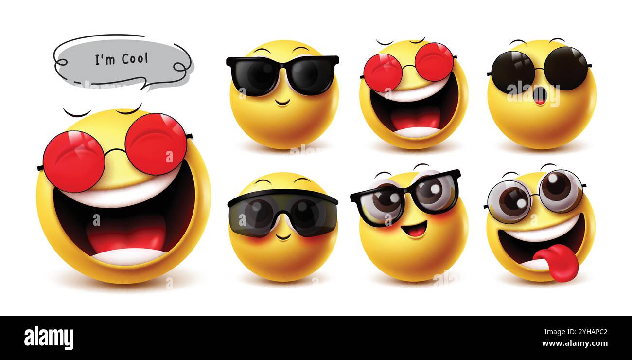 Cool 3d emoji vector characters set. Emojis happy face cool emoticons ...