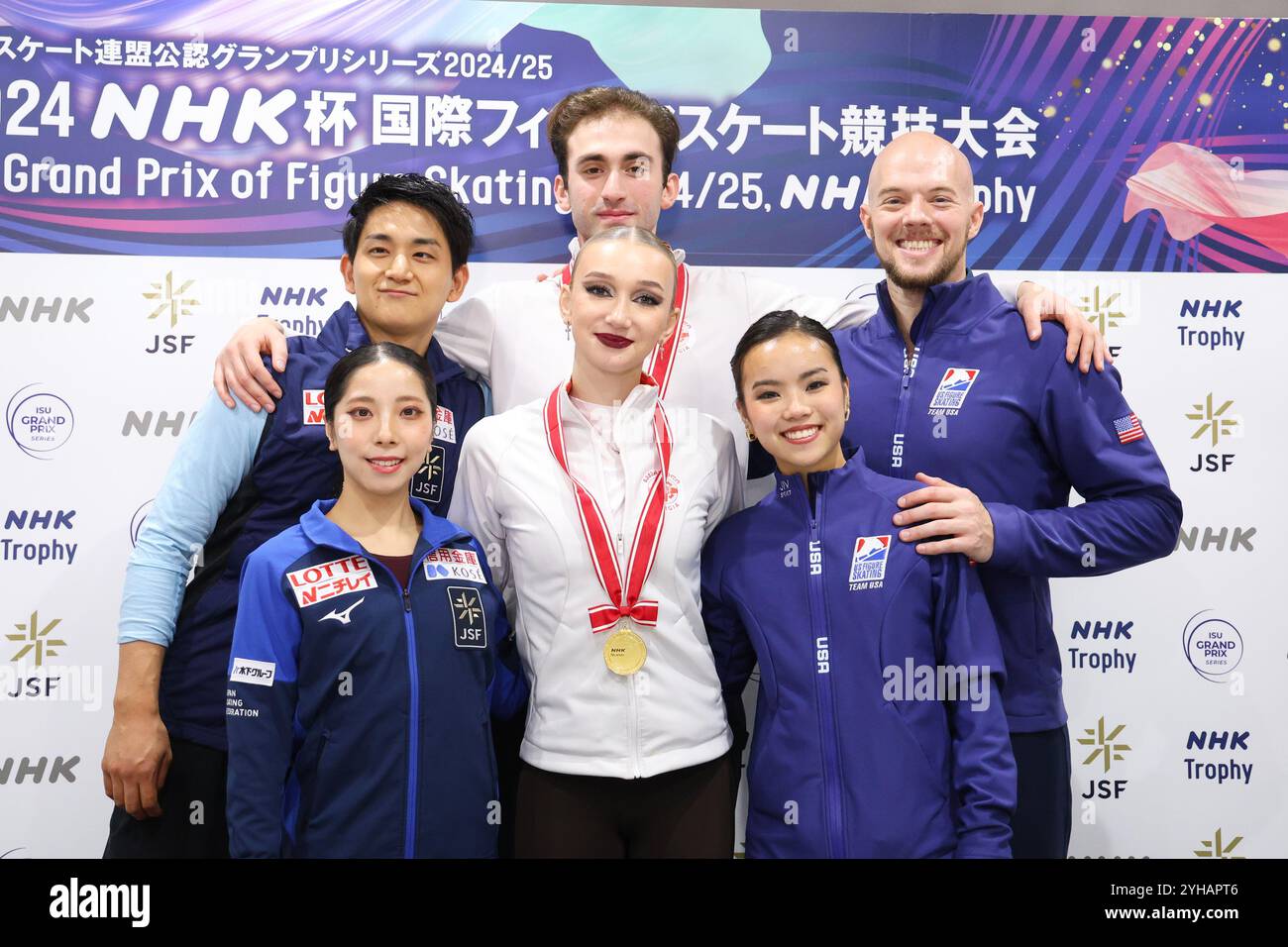 Tokyo, Japan. 9th Nov, 2024. (L-R) Riku Miura & Ryuichi Kihara (JPN), Anastasiia Metelkina ...