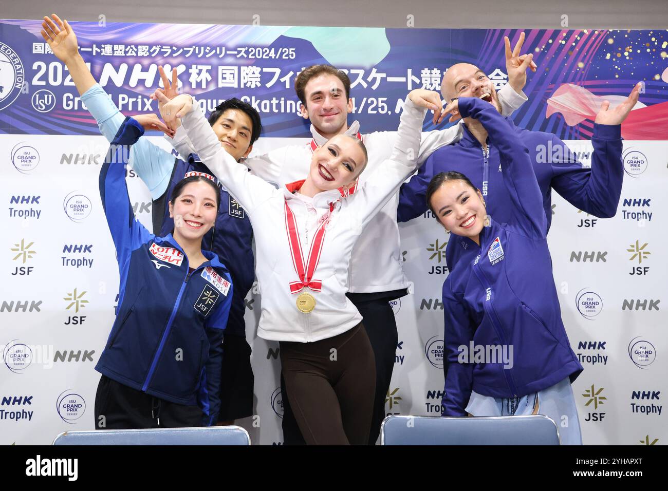 Tokyo, Japan. 9th Nov, 2024. (L-R) Riku Miura & Ryuichi Kihara (JPN), Anastasiia Metelkina ...