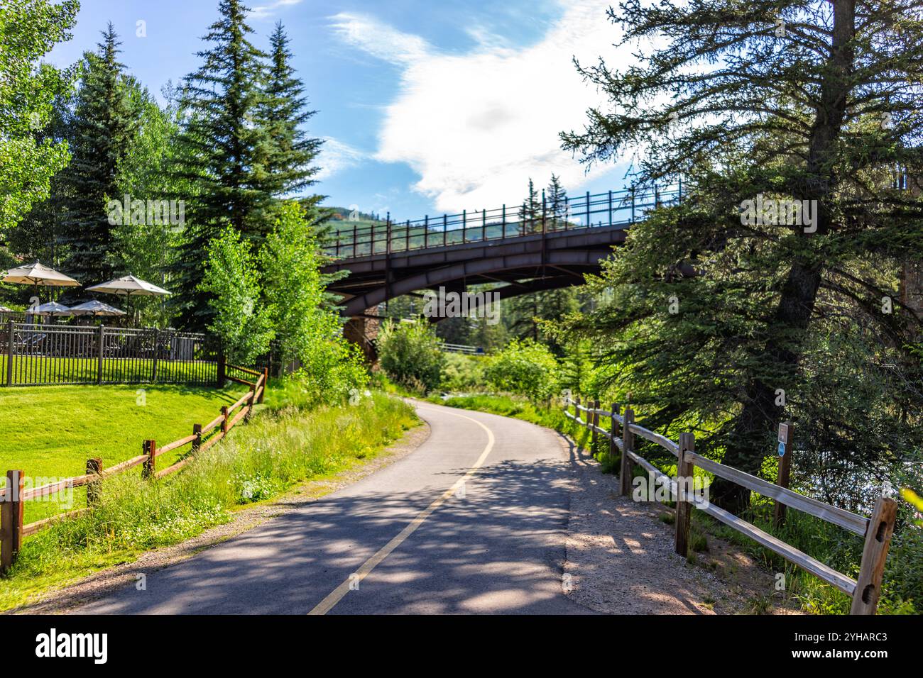 Vail, Colorado Lionshead Village park view of street bike walking trail ...