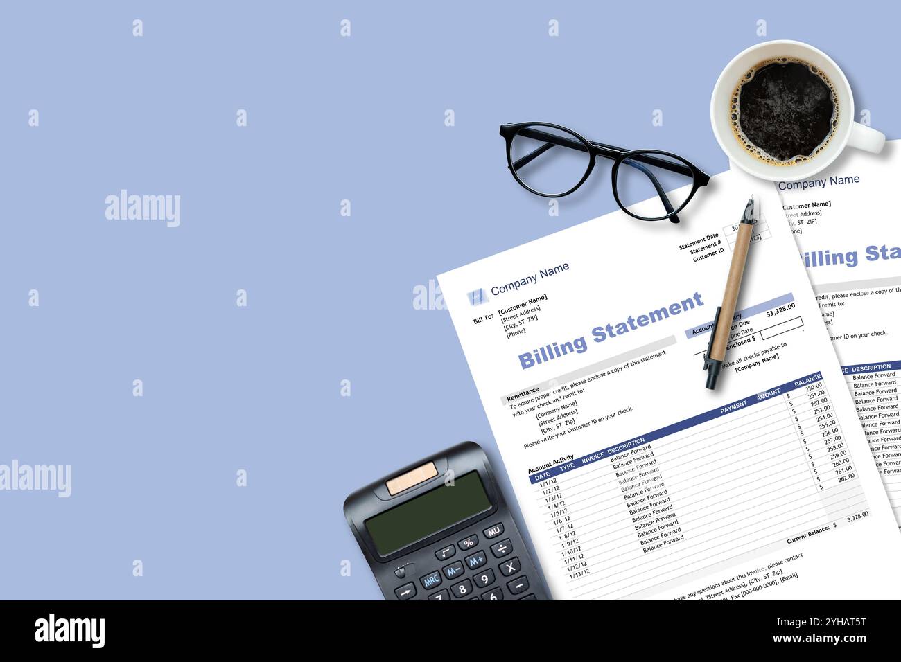 Medical health care billing statement in hospital, top view. Calculator ...