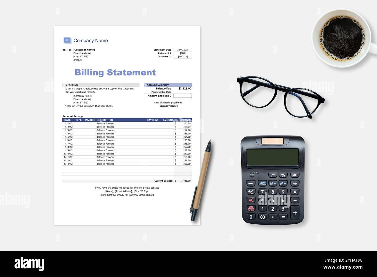 Medical health care billing statement in hospital, top view. Calculator ...