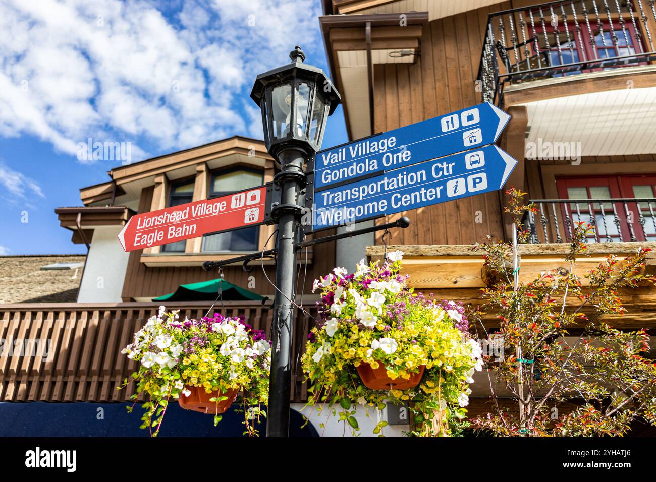 Vail, Colorado ski resort directional sign in rocky mountains for ...