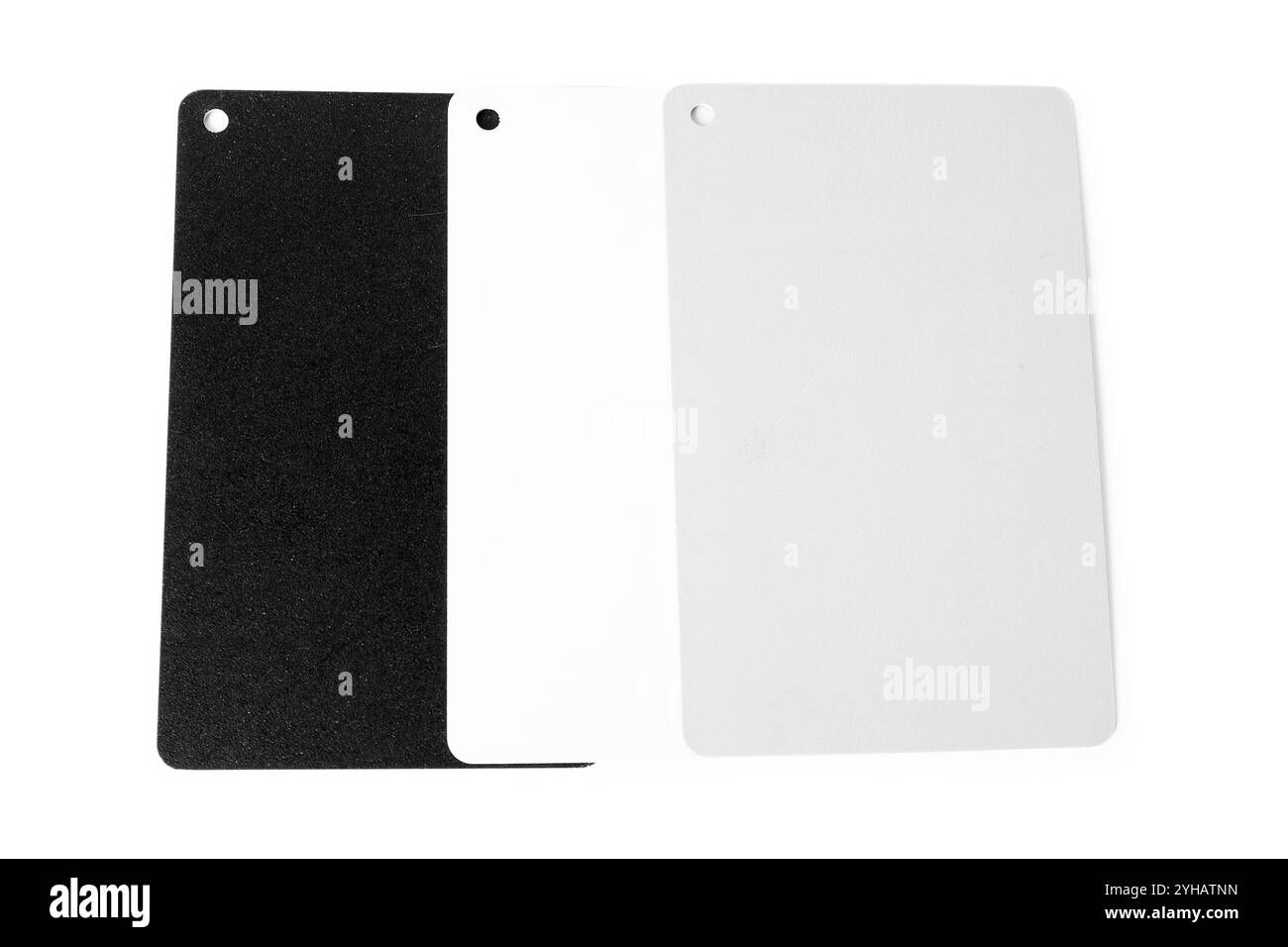 White balance calibration cards on white background, top view Stock ...