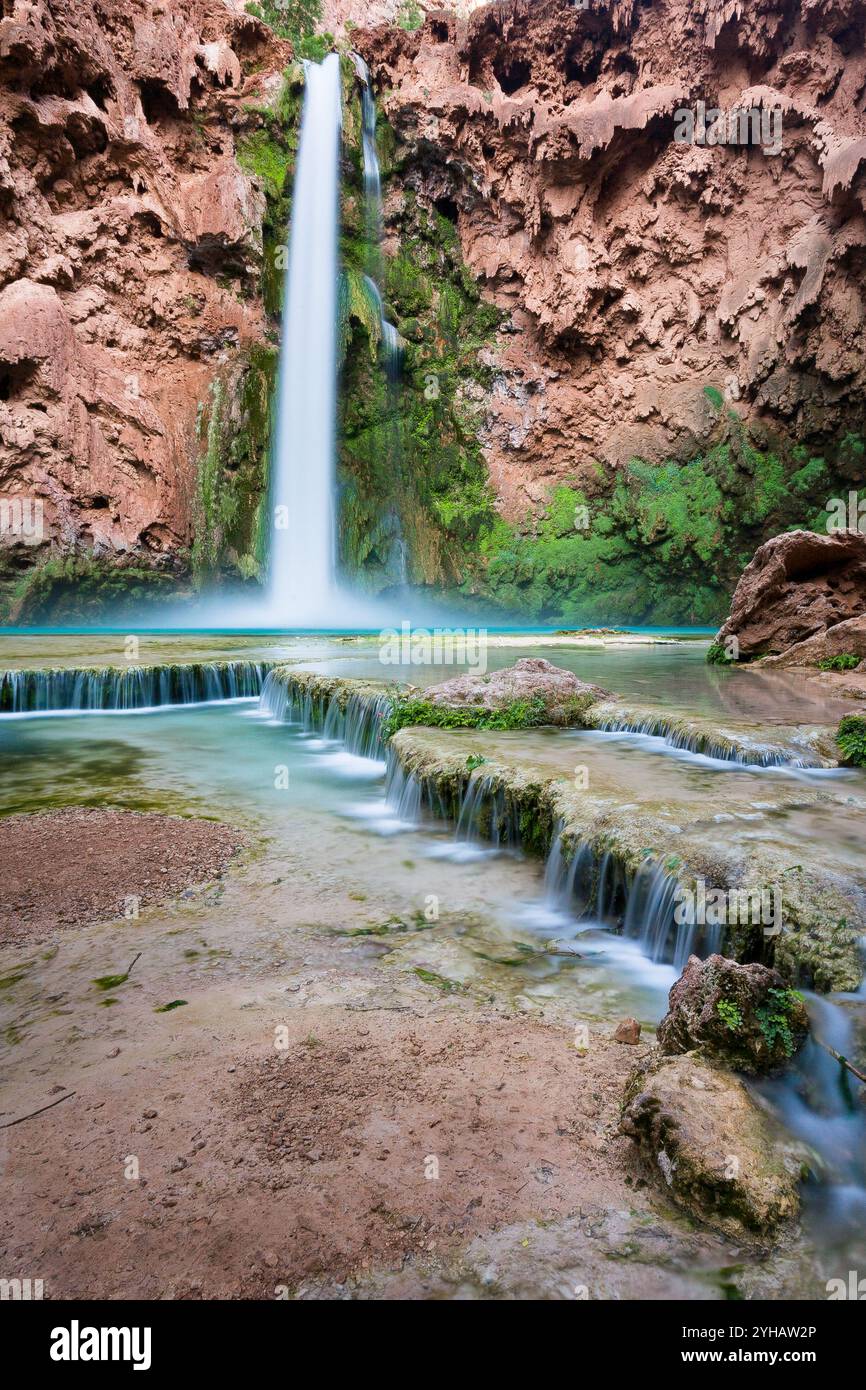 Pools overflowing below Mooney Falls in Supai Canyon. Havasupai ...