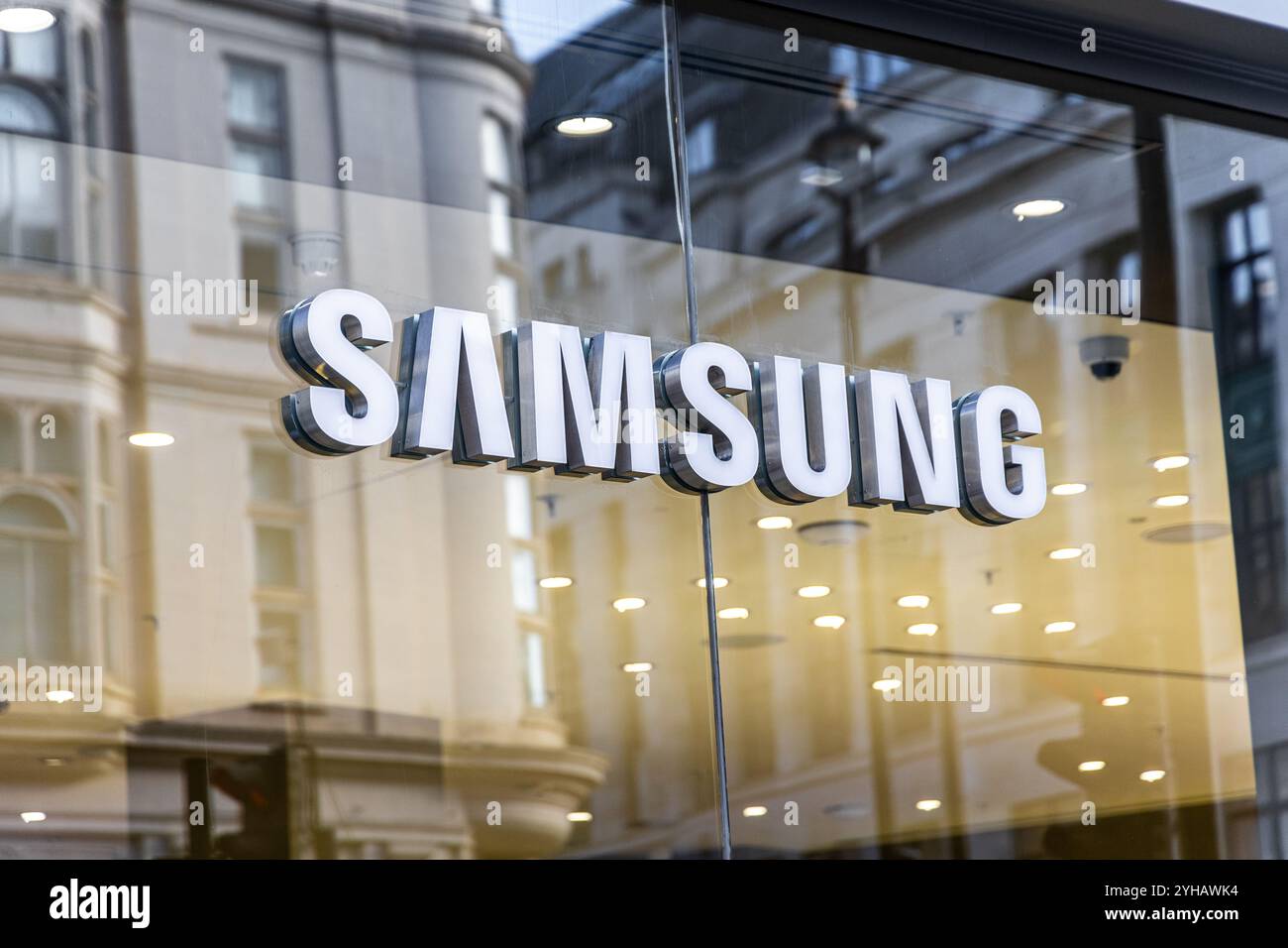 London, UK- September 19, 2024: Samsung tech brand lettering logo on ...