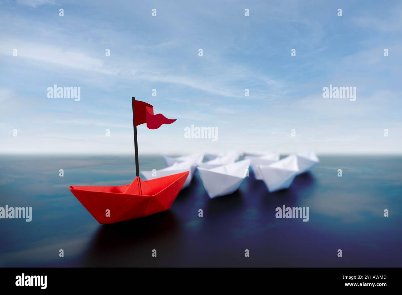 Success leadership concept, Origami red paper boat floating in front of ...