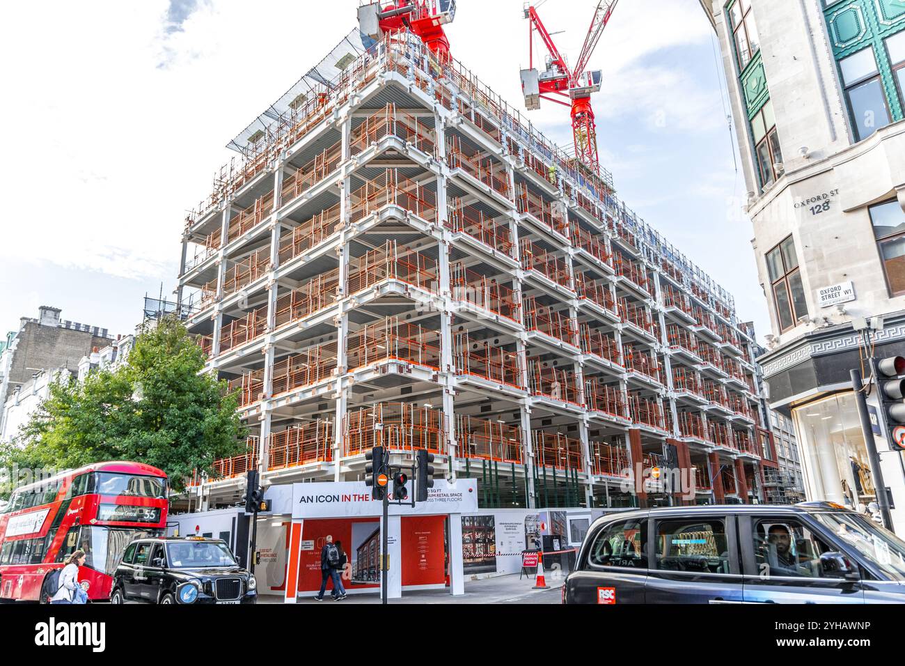 London, UK- September 19, 2024: Oxford street .Modern Construction Site ...
