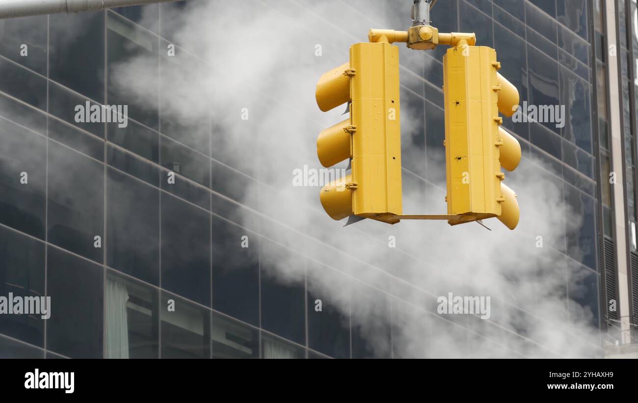 Steam vapor vented on New York City street, vapour tube stack. Hot ...