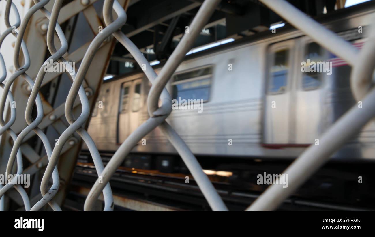 New York City Manhattan Bridge to Brooklyn Dumbo. American subway metro ...