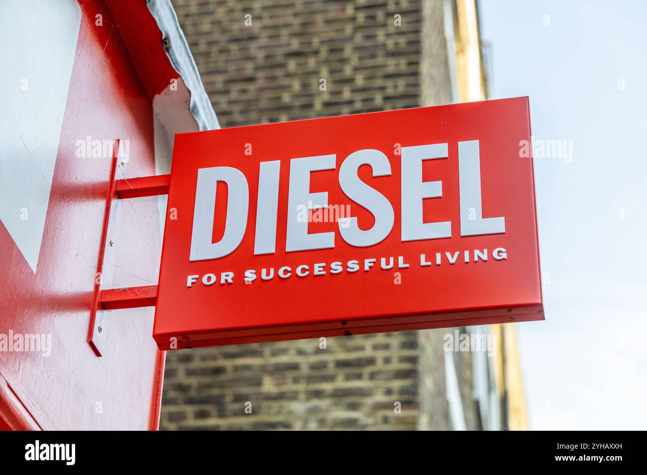 London, UK- September 19, 2024: Red DIESEL Fashion Label Street Signage ...
