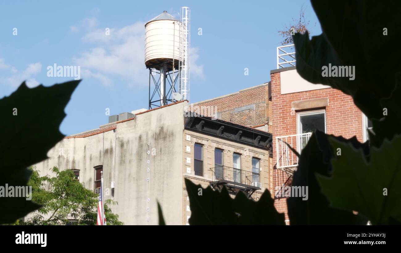 New York City street crossroad, yellow traffic light, transport road ...