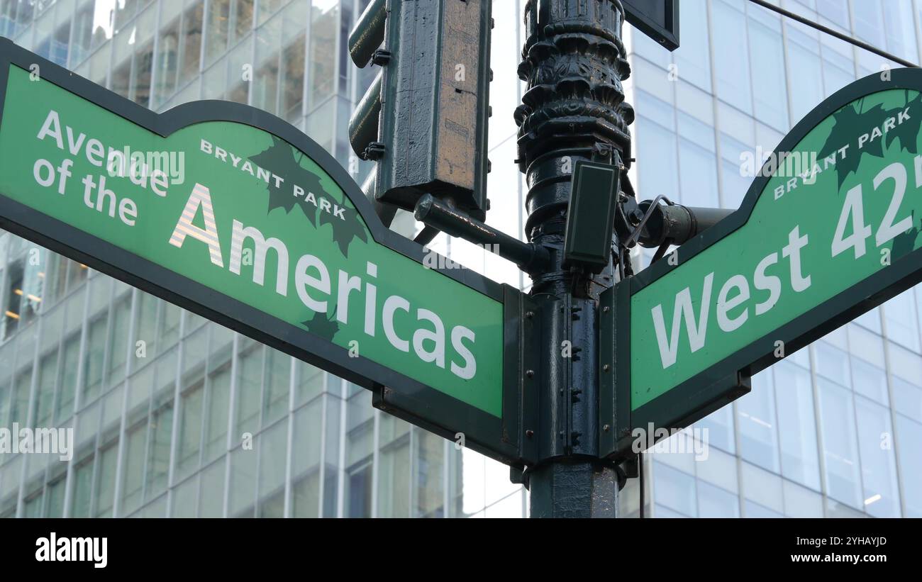 New York City crossroad, 42 street intersection green road sign. 6 ...