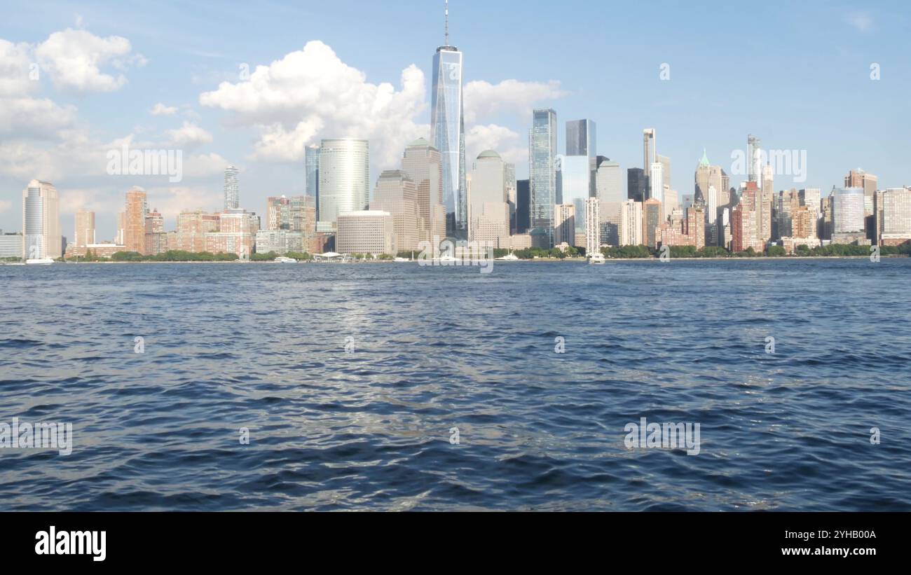 New York City waterfront skyline, Manhattan Downtown Financial district ...