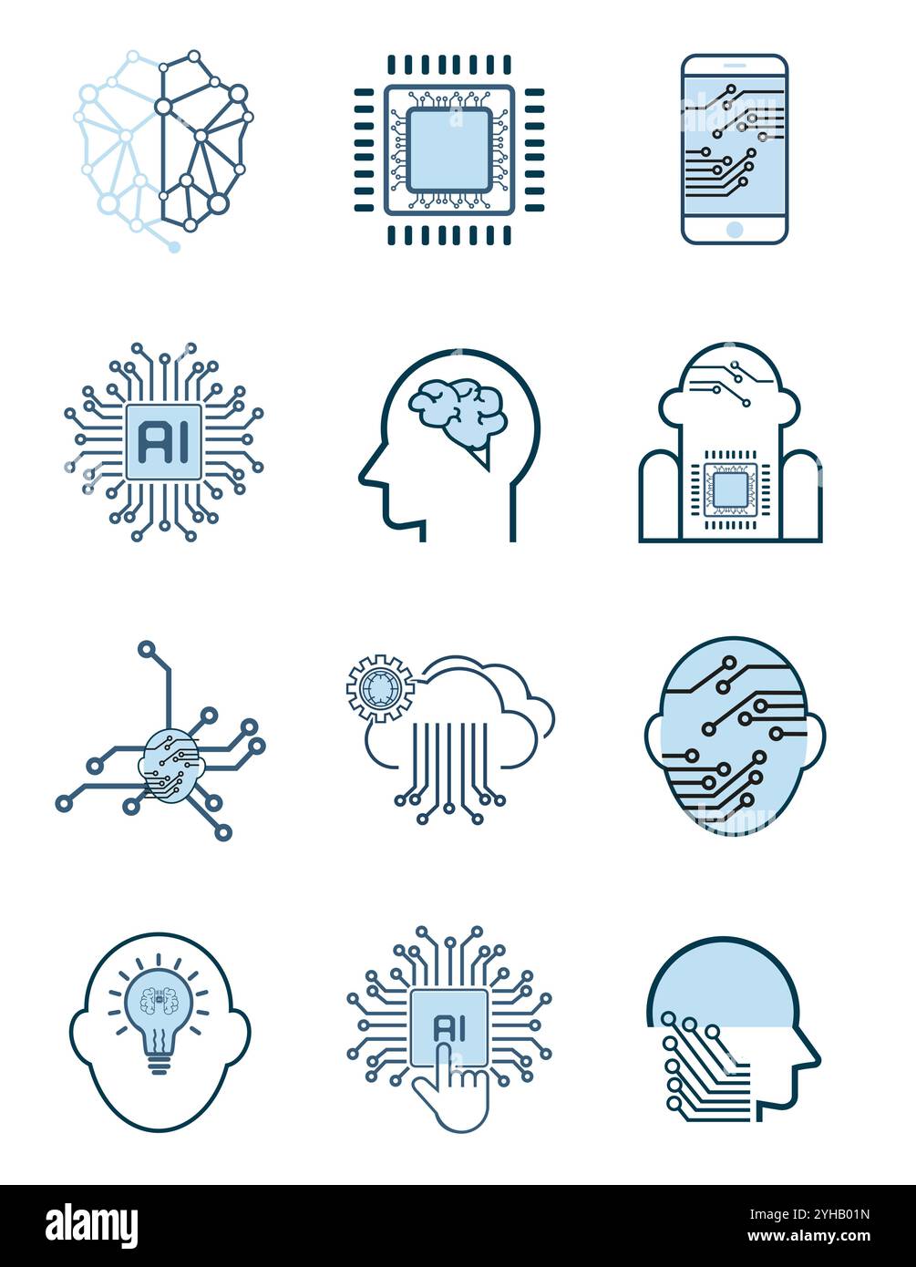 Groups of Artificial intelligence icons set. Collection of high quality outline web pictograms ...