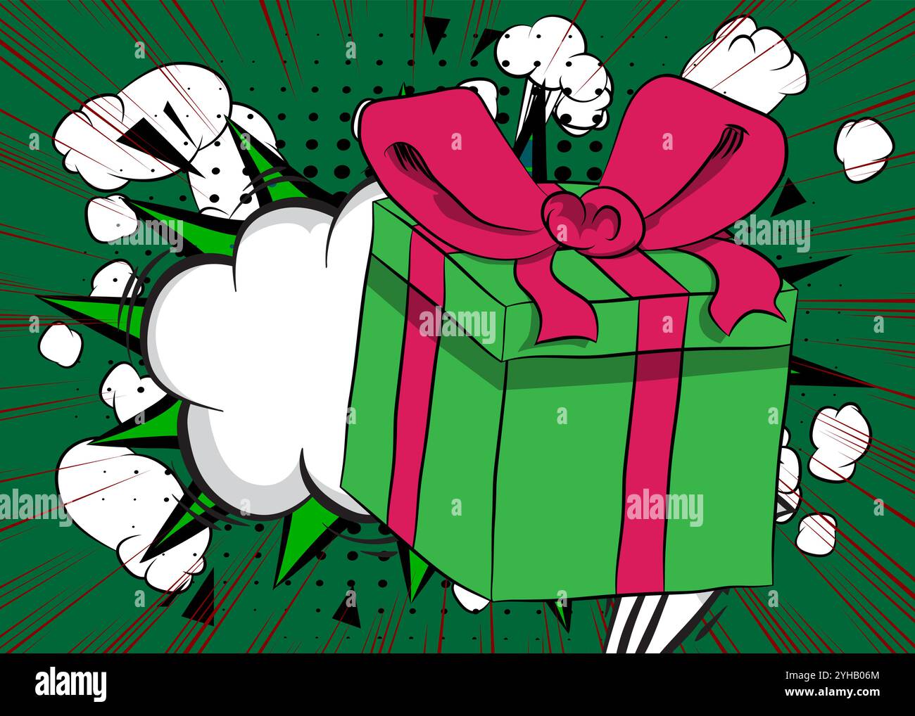 Cartoon Gift Box, comic book Holiday surprise. Retro vector comics pop ...