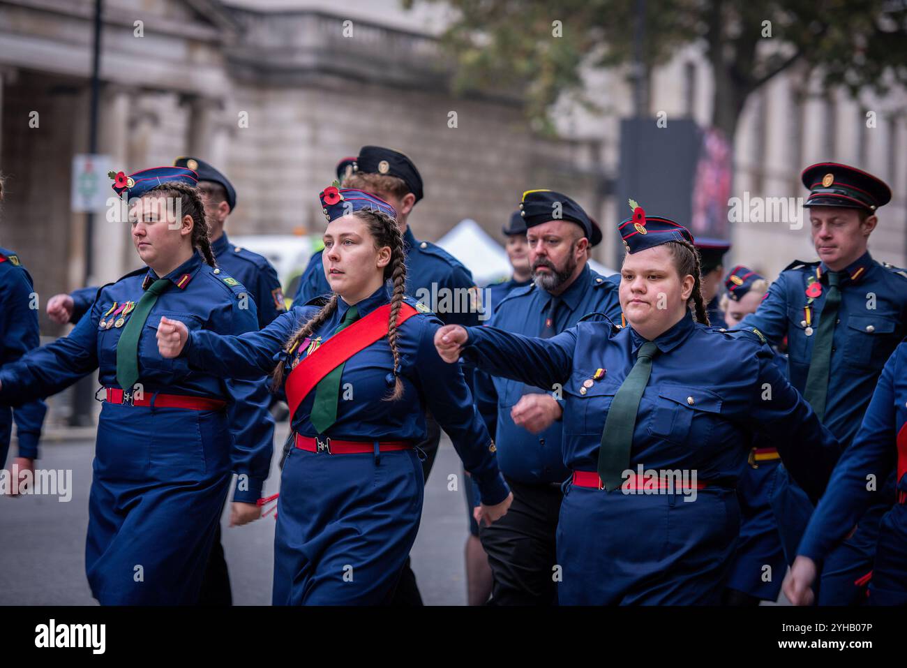 London, UK. 10th Nov, 2024. The military and civilian servicemen and women march during the ...