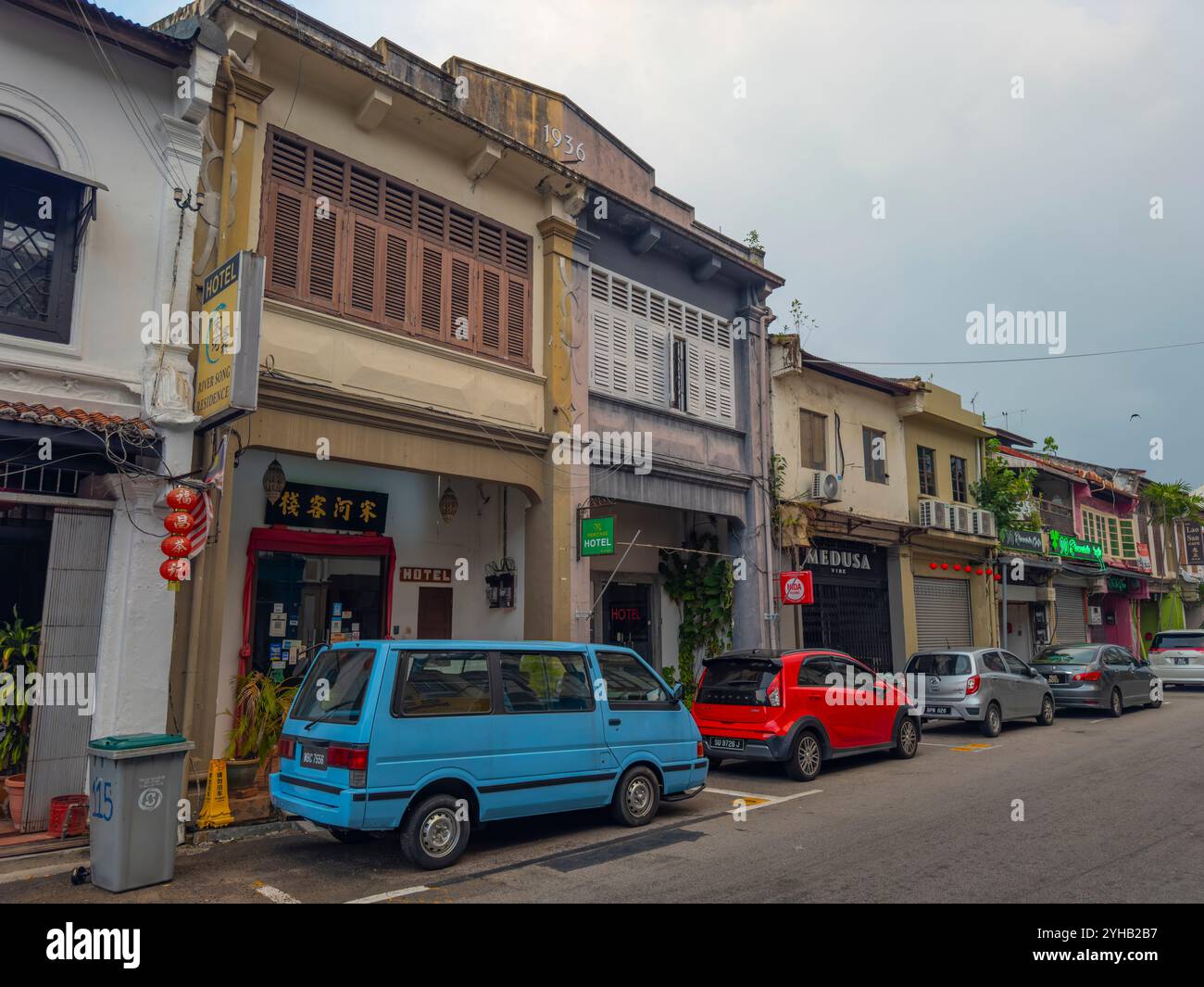 Historic commercial buildings on Lorong Hang Jebat Street in city ...