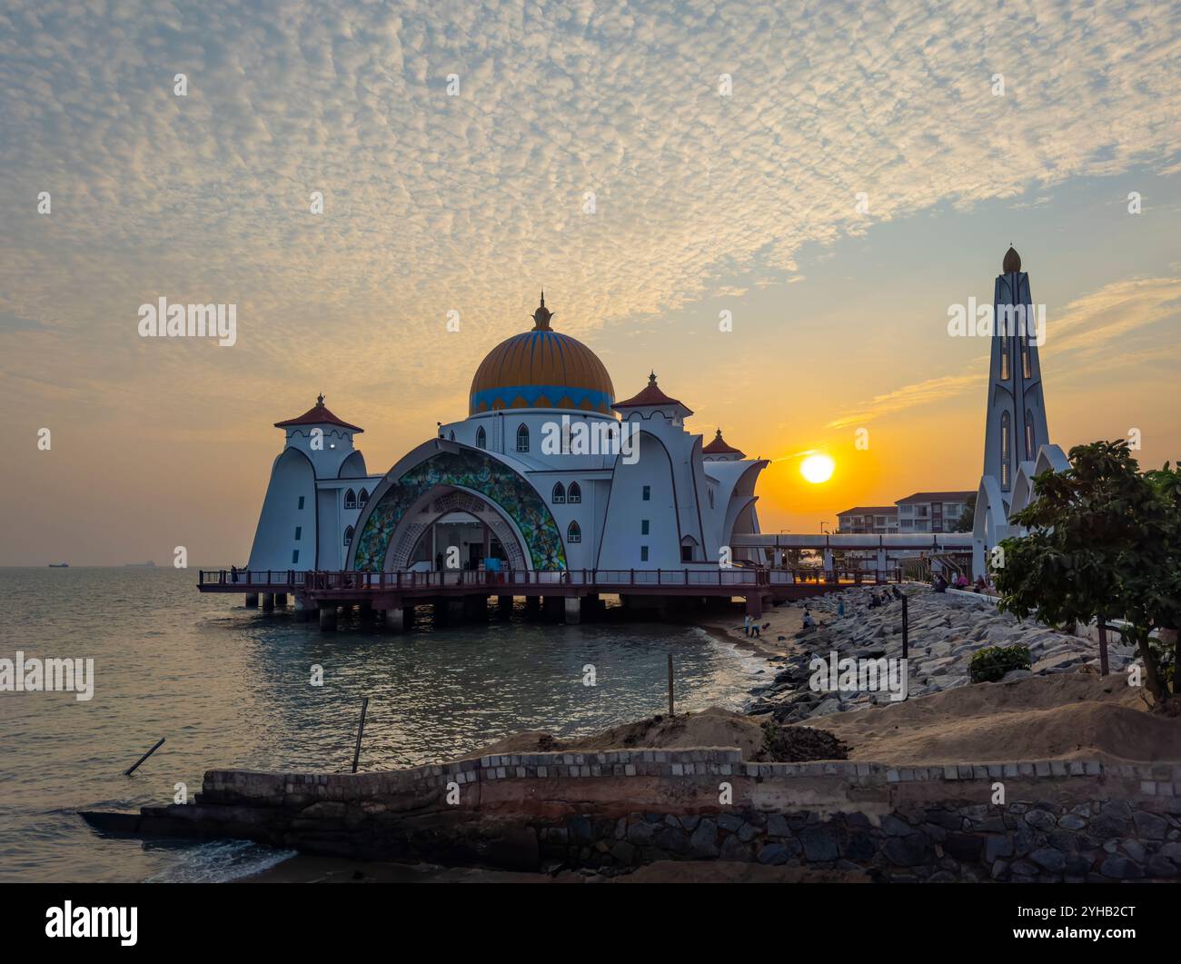 Malacca Straits Mosque at sunset. This mosque is located on Malacca ...