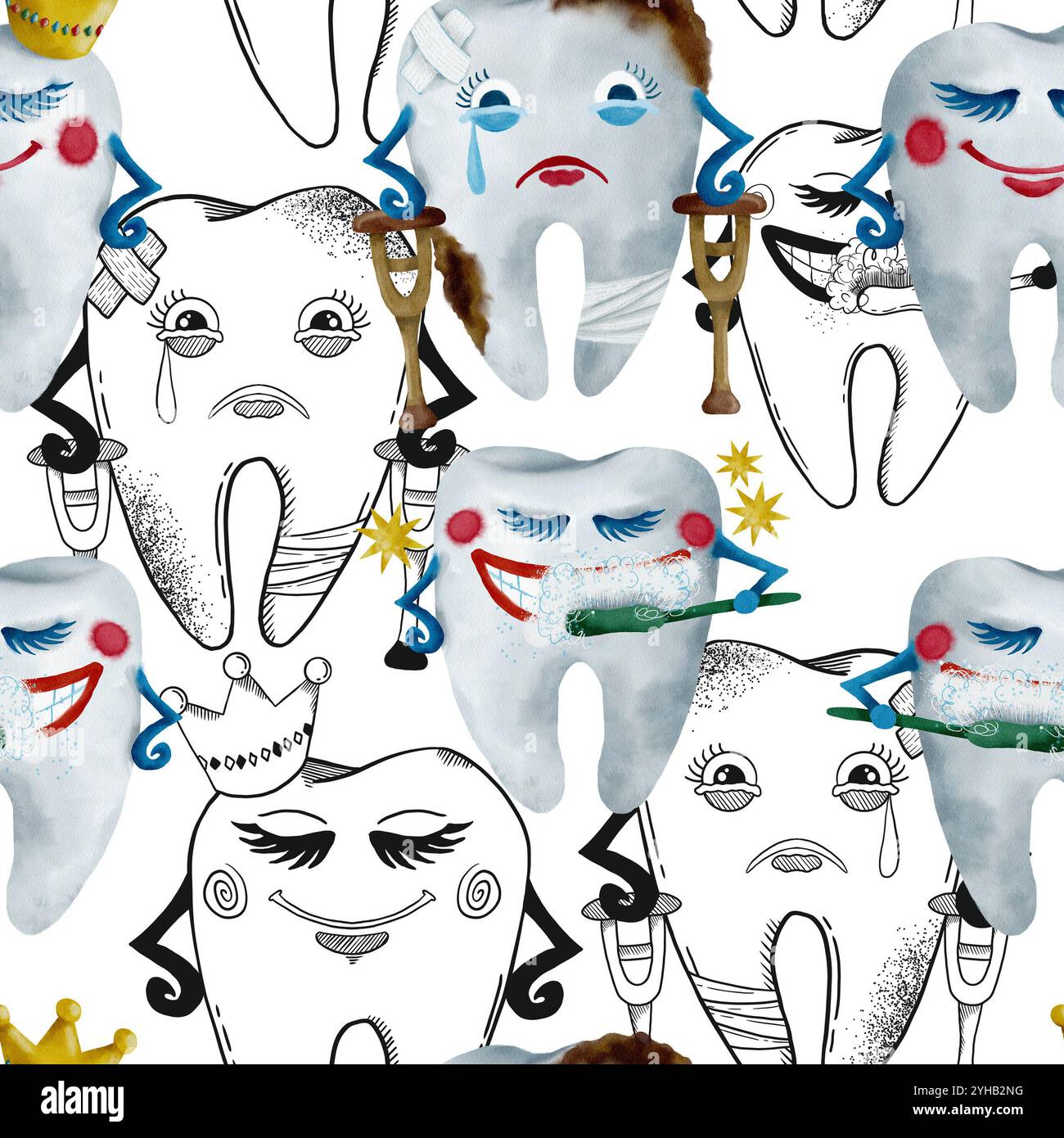 A colorful collection of cartoonish teeth with cheerful expressions for ...