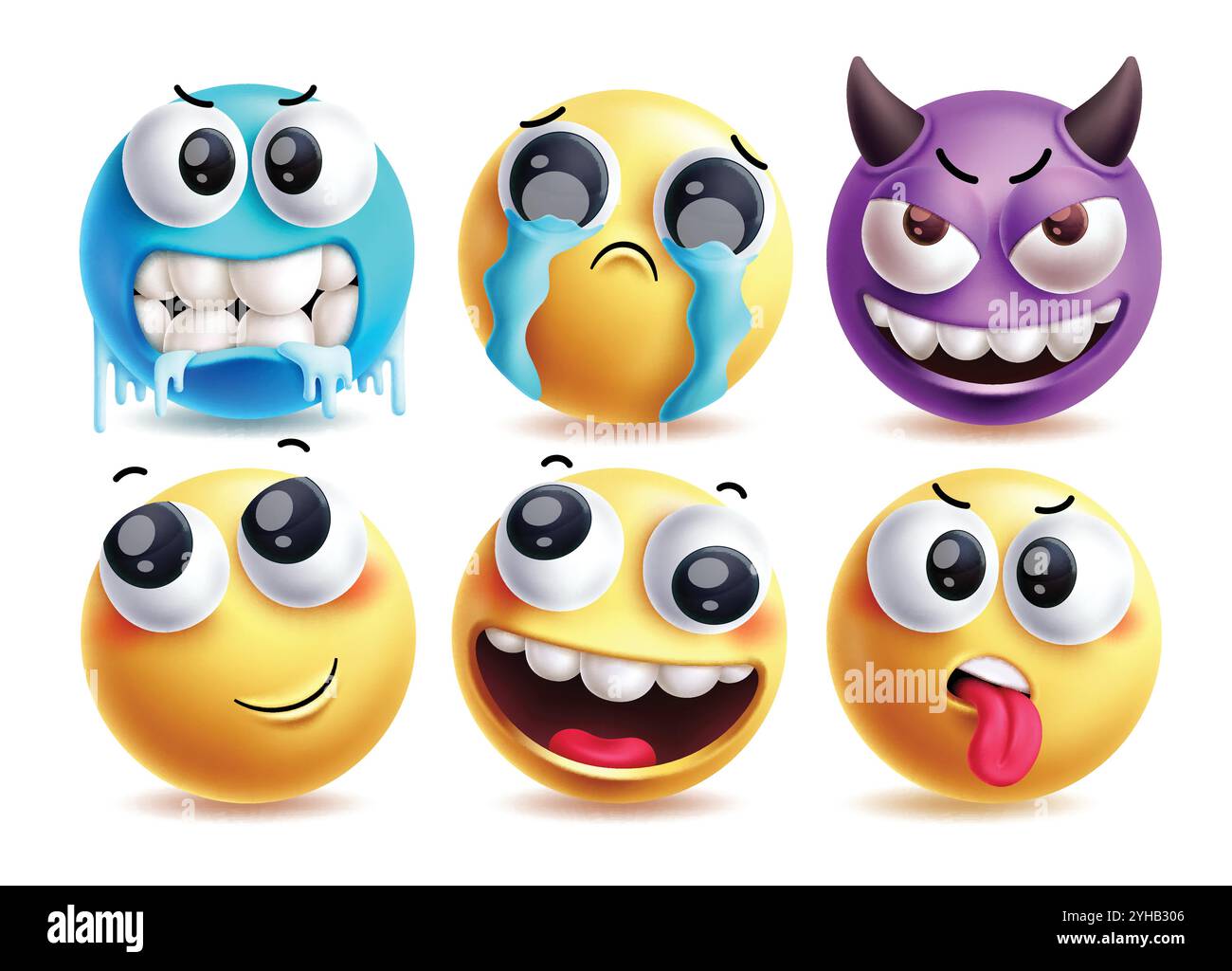 Sob emoji clipart vector characters set. Emojis cold, crying, devil ...