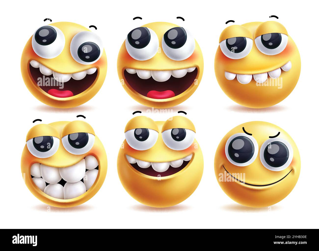 Funny emoji clipart vector characters set. 3d emojis in happy, enjoy ...