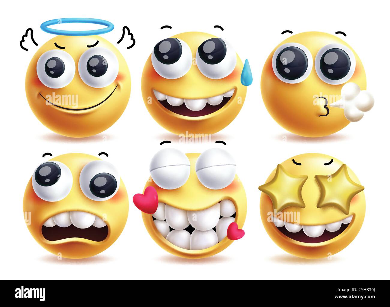 Angel 3d emoji vector characters set. Emojis in kind, happy, blow ...