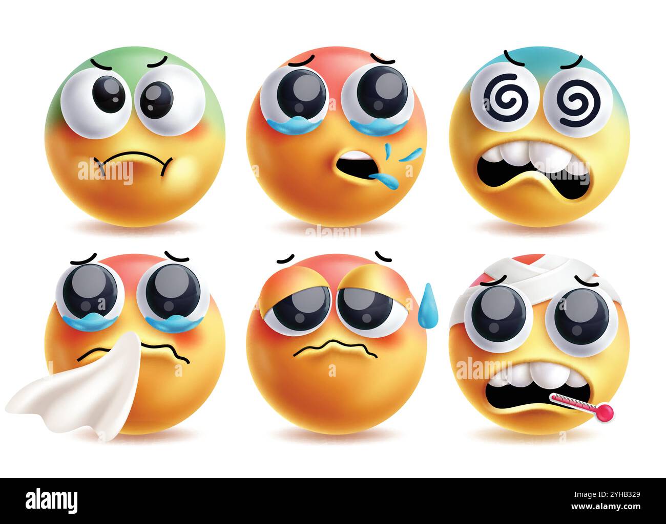 Sick 3d emoji vector characters set. Illness emojis like flu, cough ...