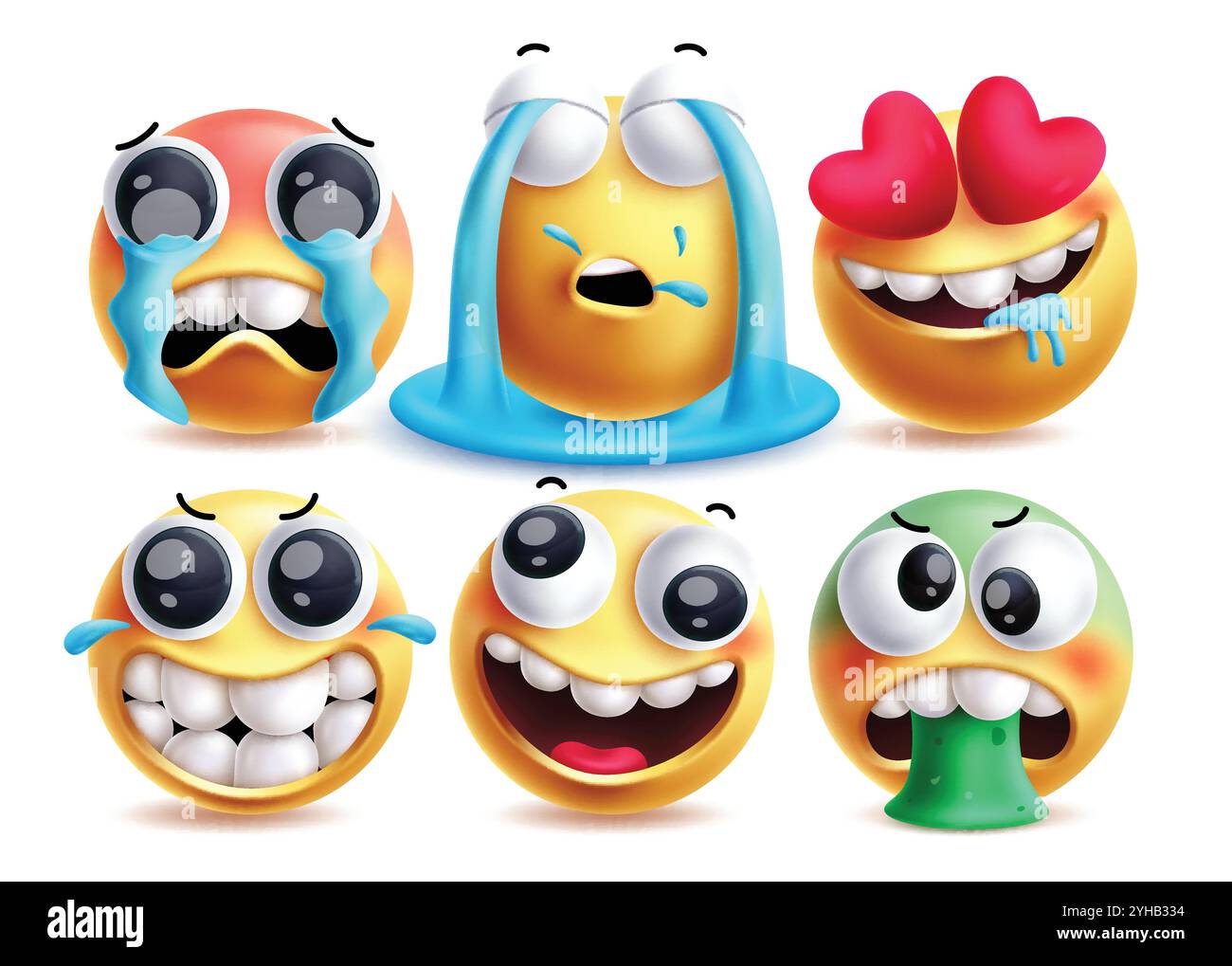 Sob emoji vector characters set. Emojis in crying, tearful, in love ...