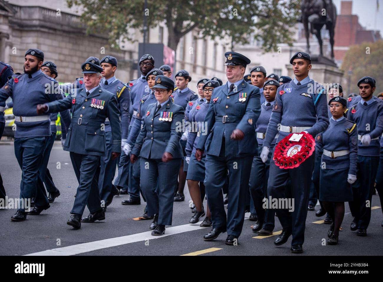 London, UK. 10th Nov, 2024. The military and civilian servicemen and women march during the ...