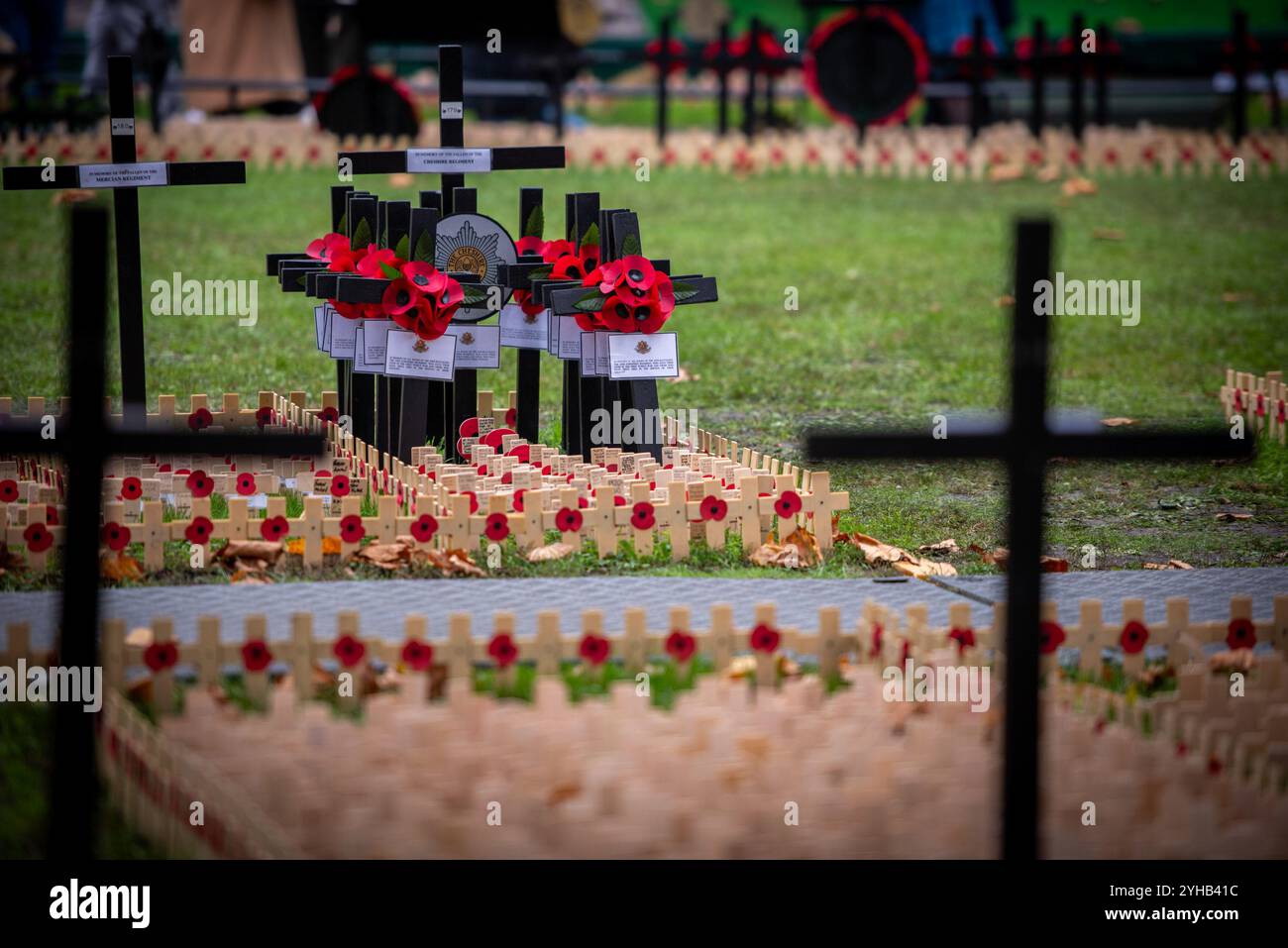London, UK. 10th Nov, 2024. A memorial with poppies and crosses are ...