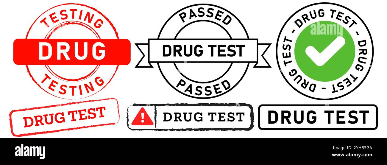 Drug test narcotic illegal addiction medical analysis stamp colorful ...