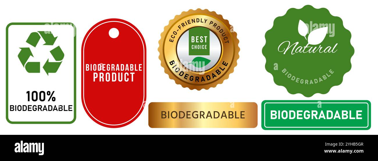 Biodegradable product stamp colorful badge eco-friendly sustainable ...