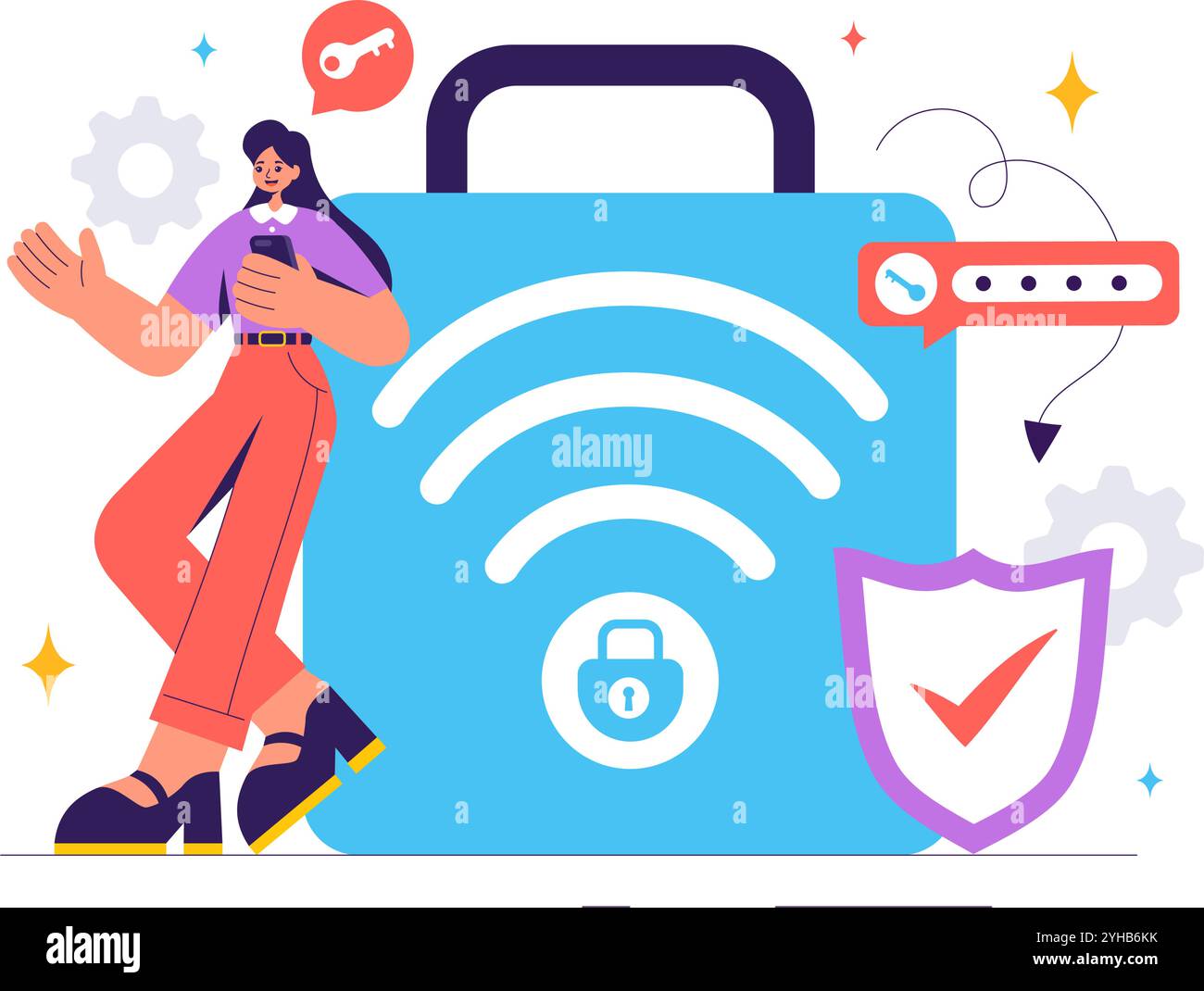 Wifi Security Vector Illustration With Wireless Technology Devices For Internet Connection