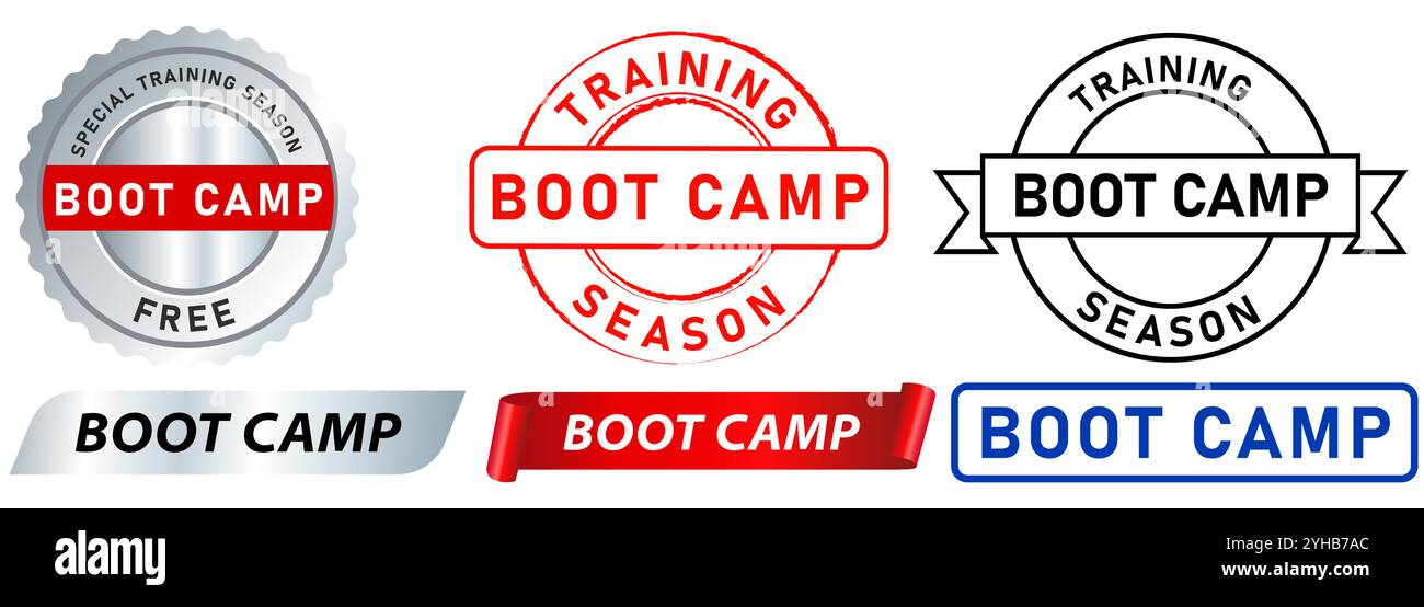 Boot camp stamp colorful badge social camping event training place ...
