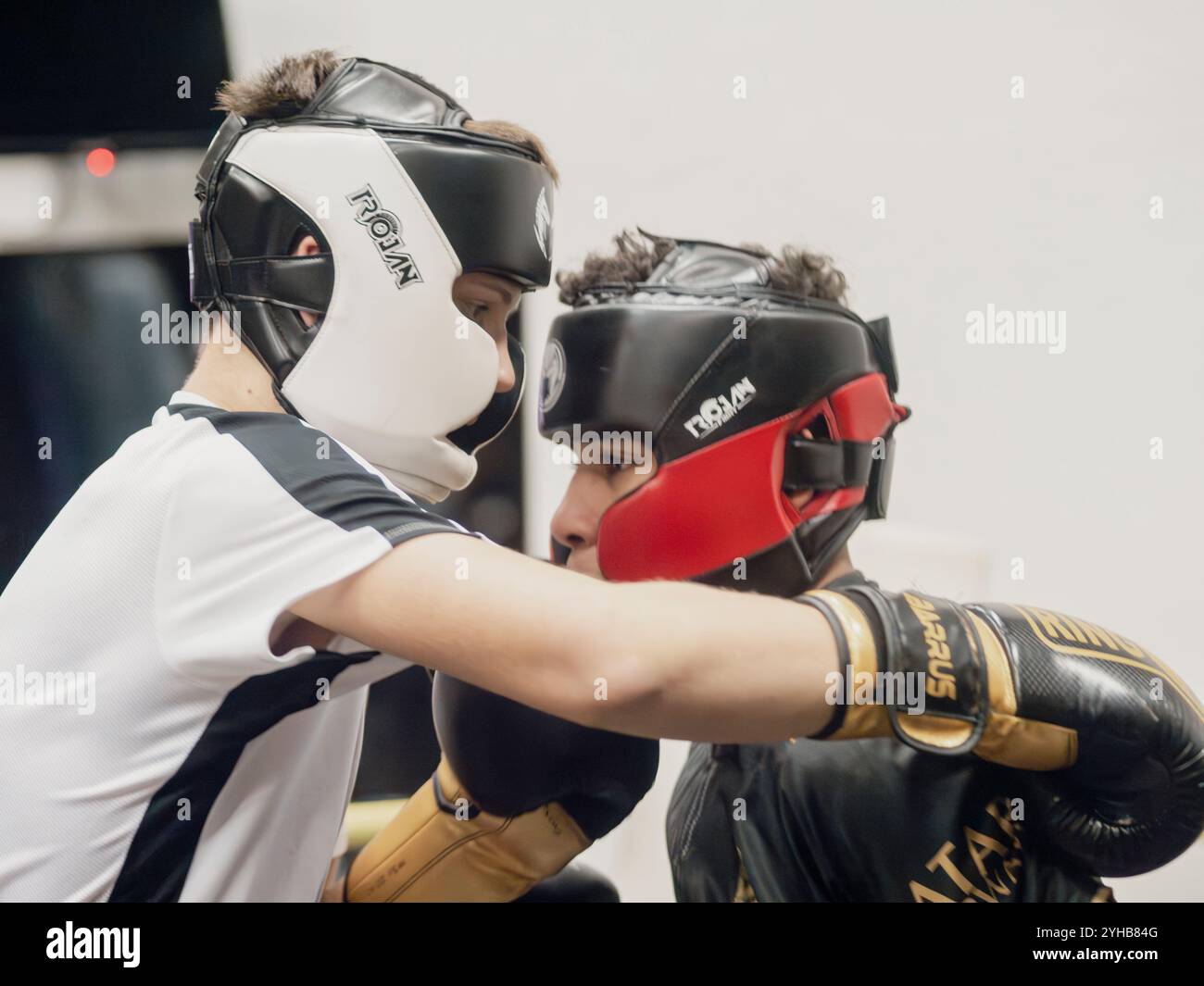 Cremona, Italy - October 29th 2024 Two men wearing boxing gloves and ...