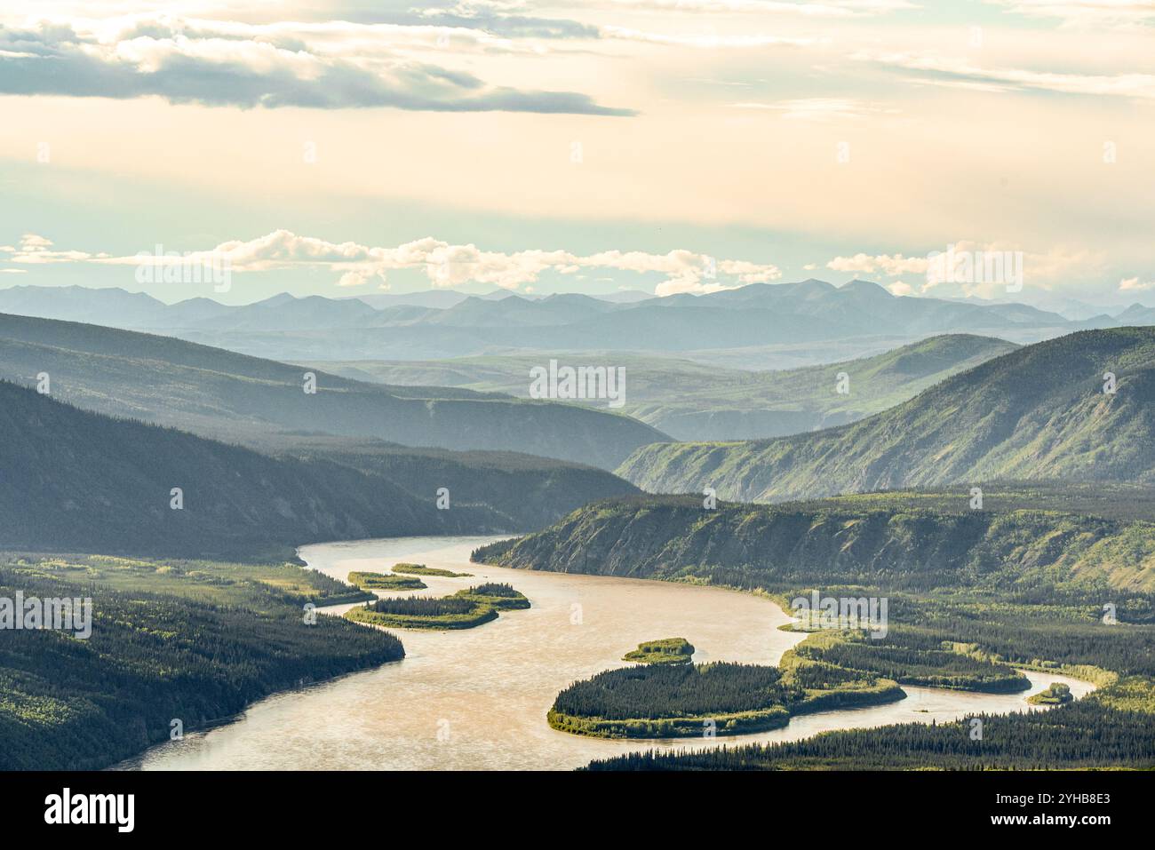 Sunset at the midnight dome above Dawson City overlooking the Yukon ...