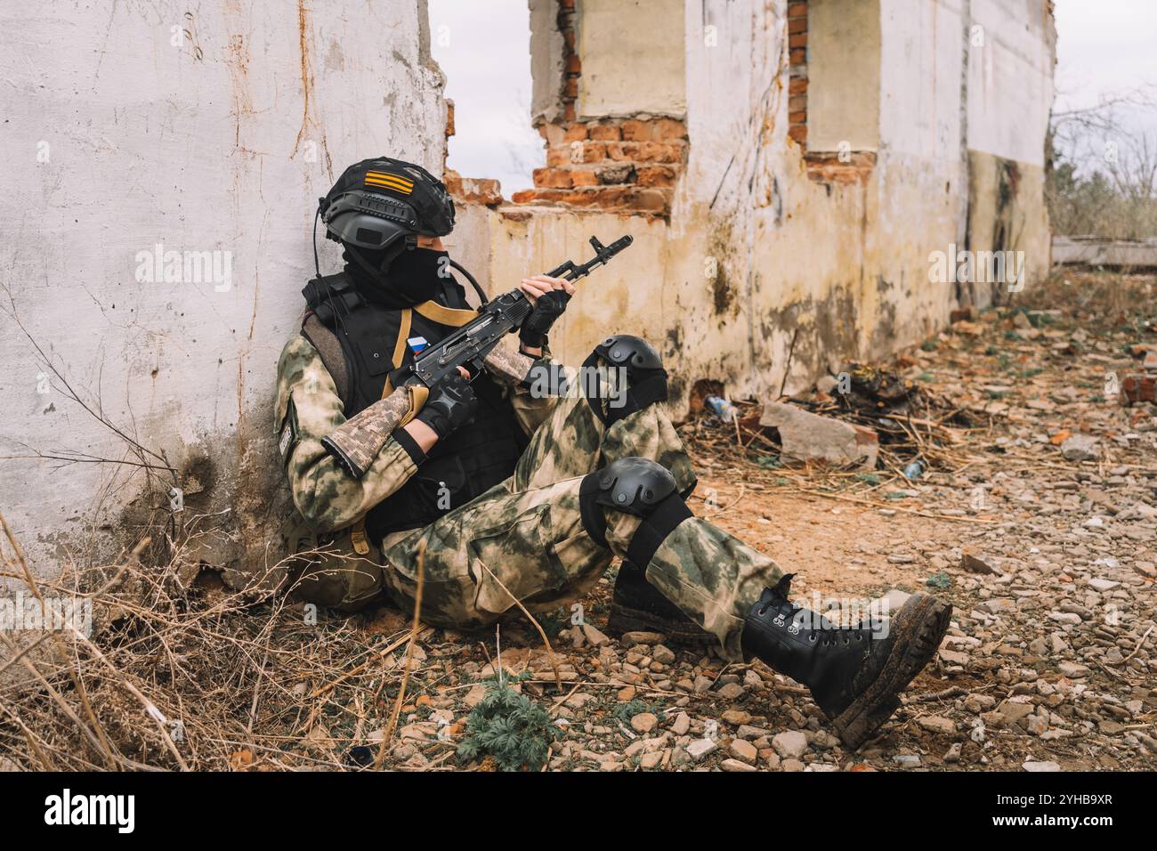 Russian assault military forces soldiers at combat action. A Russian ...