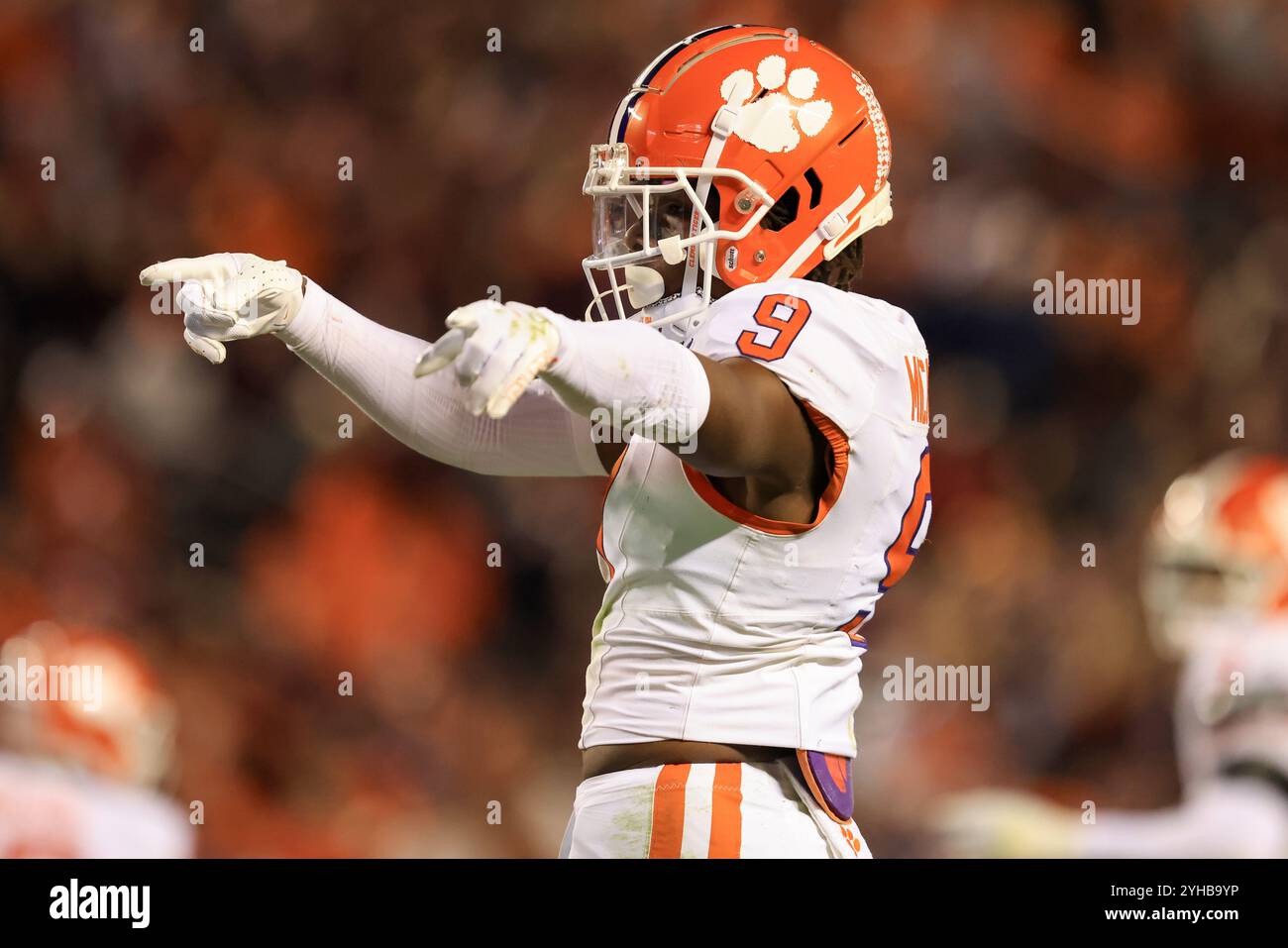 November 9, 2024: Clemson Tigers safety R.J. Mickens (9) celebrates an ...