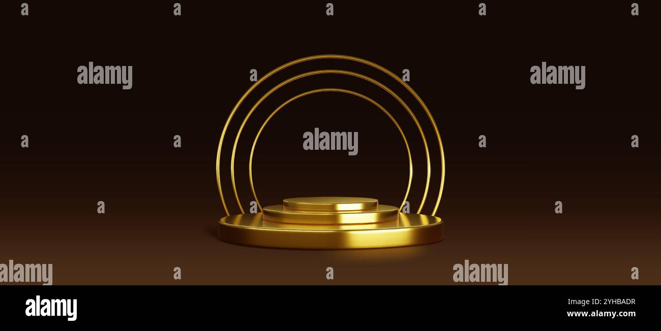 Round platform with golden rings on black background. Vector realistic ...