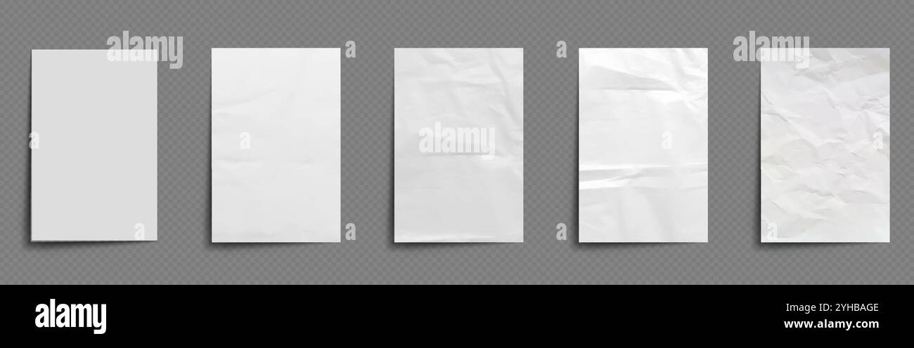 White paper sheet with wrinkle effect vector. Rough old note page with ...