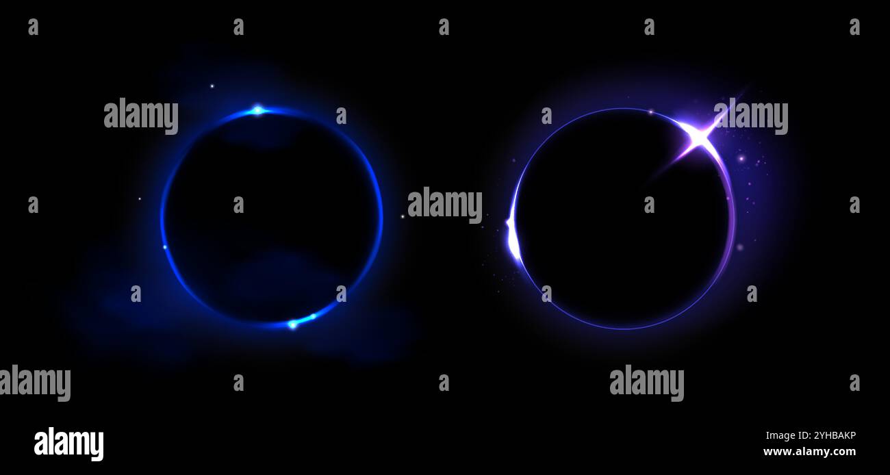 Solar eclipse circles showing moon covering sun on dark background ...